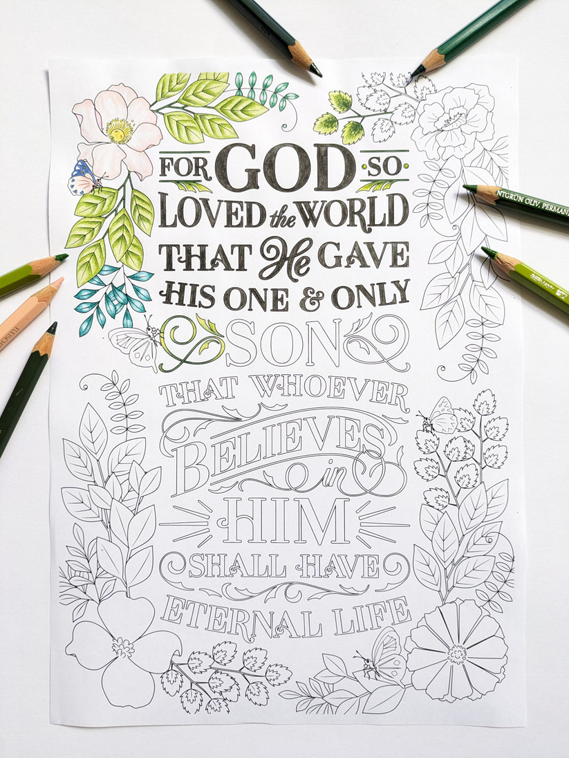 Free Christian Printable Coloring Page | John 3:16 – Lacewing Creative ...
