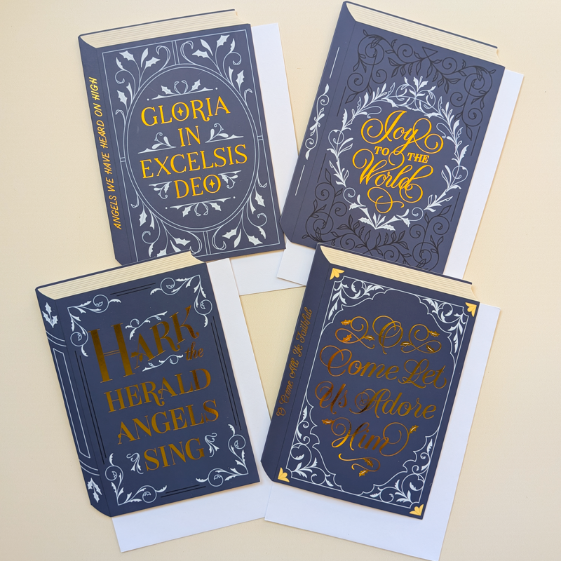Set of 12 | Blue Bookish Christmas cards – Lacewing Creative (USA)